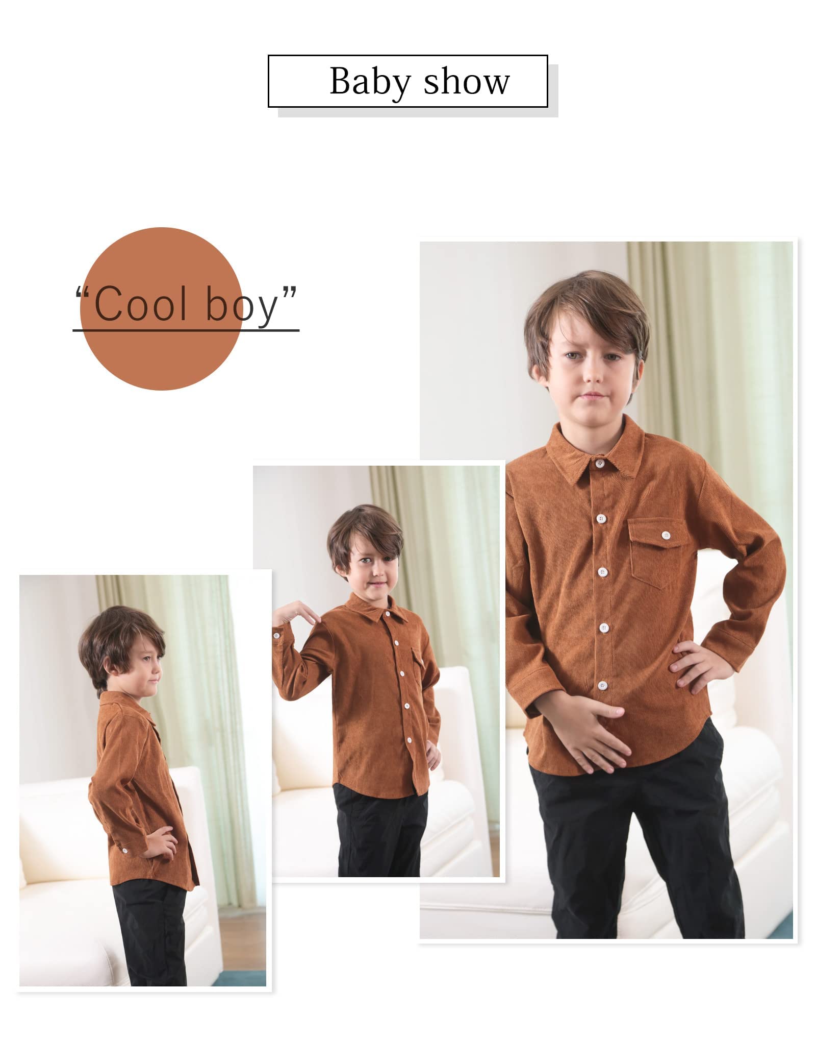 bilison Kids Toddler Boy Clothes Long Sleeve Corduroy Lapel Button Down Shirt Top Little Boys Shirts Brown