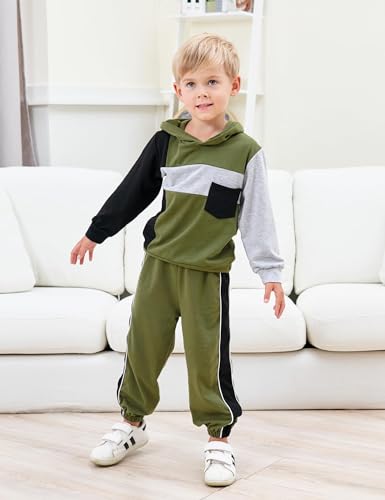 itkidboy Toddler Baby Boy Clothes Long Sleeve Hooded Pullover Striped Sweatshirt + Pants 2Pcs Outfits 18M-6T Set