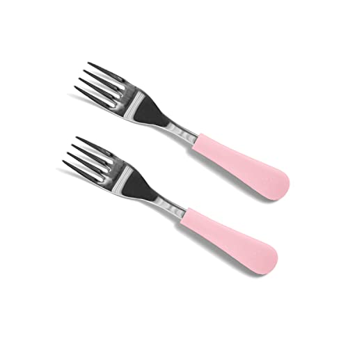 Avanchy Baby Spoons, Forks Stainless Steel and Silicone Set, Self Feeding Food Utensils, 4 Months Baby Led Weaning
