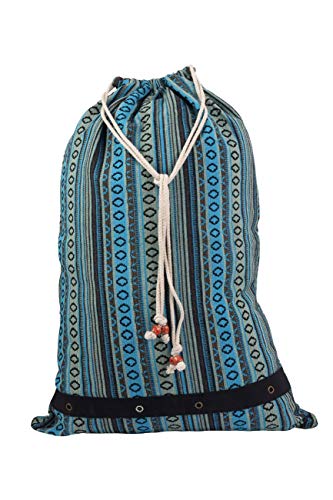 Gilbins Extra Heavy Duty Gypsy Nepali Fabric Laundry Bag with Shoulder Strap and Drawstring Closure