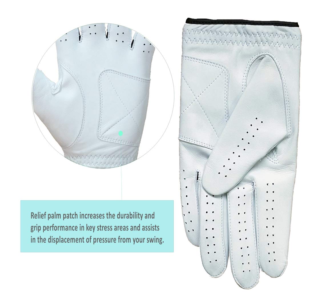 2 Pack Golf Gloves for Men - Premium Cabretta Leather Glove Left Hand (Natural White (Worn on Left Hand), 26=X-Large)