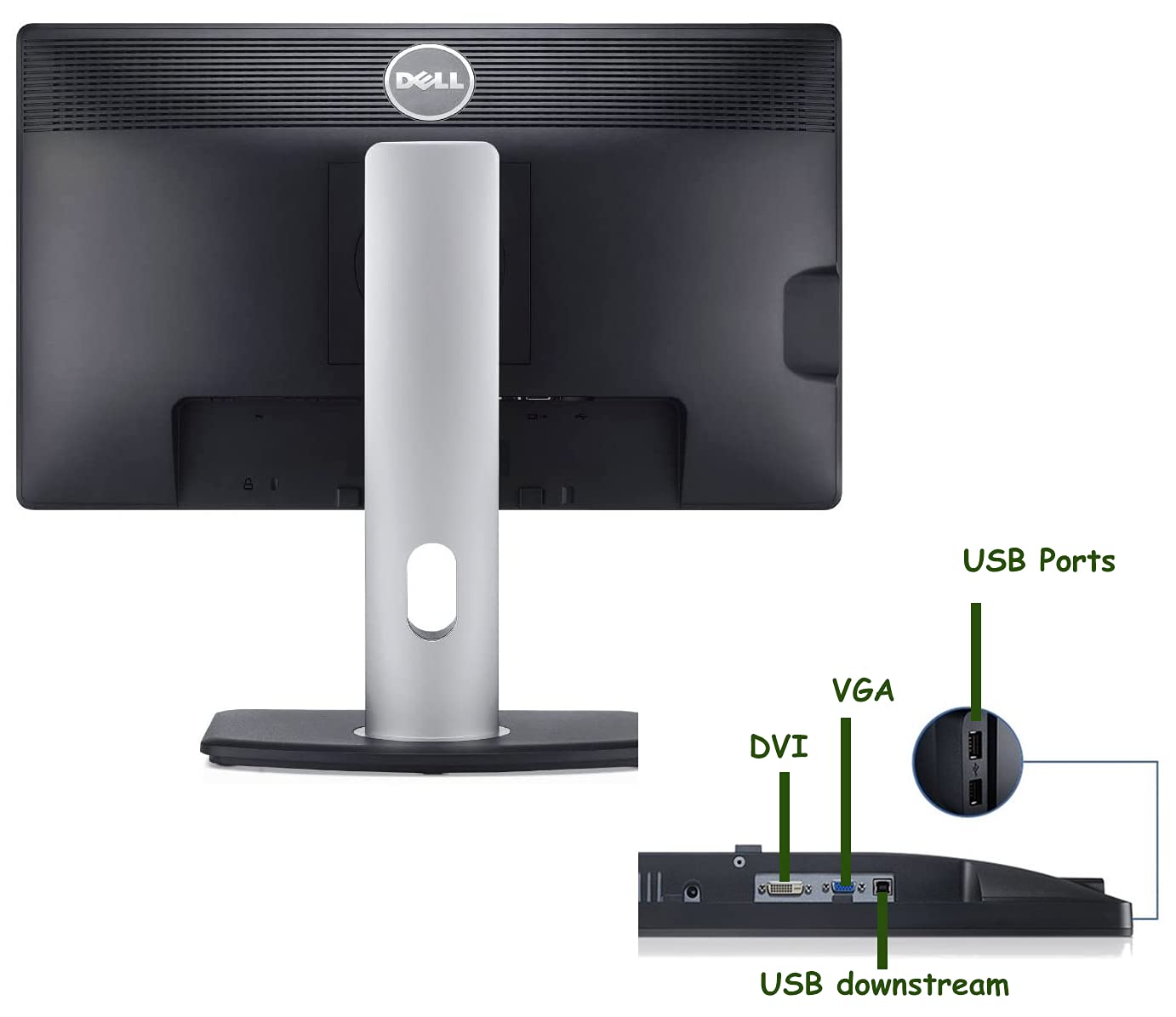 Dell P2212HB Full HD 22 inch LED Backlit Monitor, 1080p at 60 Hz, VGA & DVI, USB 2.0 Downstream, USB 2.0 Upstream, 16.7 Million Colors, 178 Degree Viewing Angle, 60/80 Refresh Rate (Renewed)