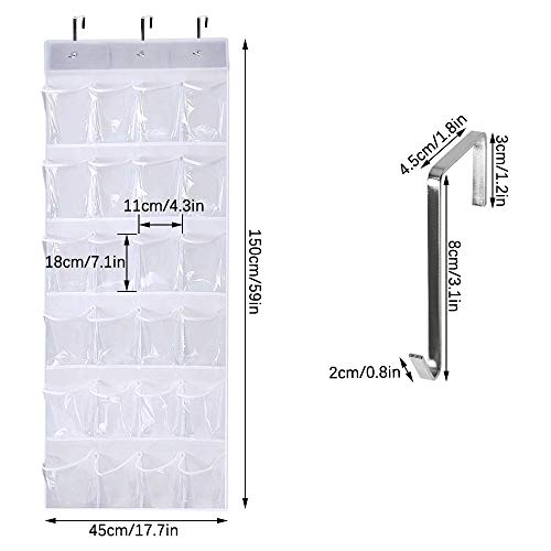 QUMENEY 24 Pockets Over the Door Shoe Organiser, Folding Hanging Organiser Shoe Racks with Hooks, Heavy-Duty Hanging Mesh Shoe Holder for Badroom, Bathroom, Wardrobe