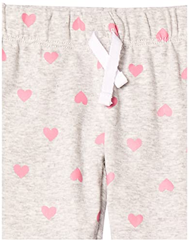 Amazon Essentials Baby Girls' Cotton Pull-On Pants, Pack of 4, Grey Hearts/Light Pink/Navy/Pink, 24 Months