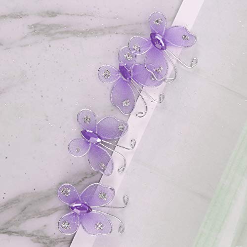 Artibetter 50PCS Wired Mesh Butterfly Glitter Gem Butterfly Craft Decor(Lavender)