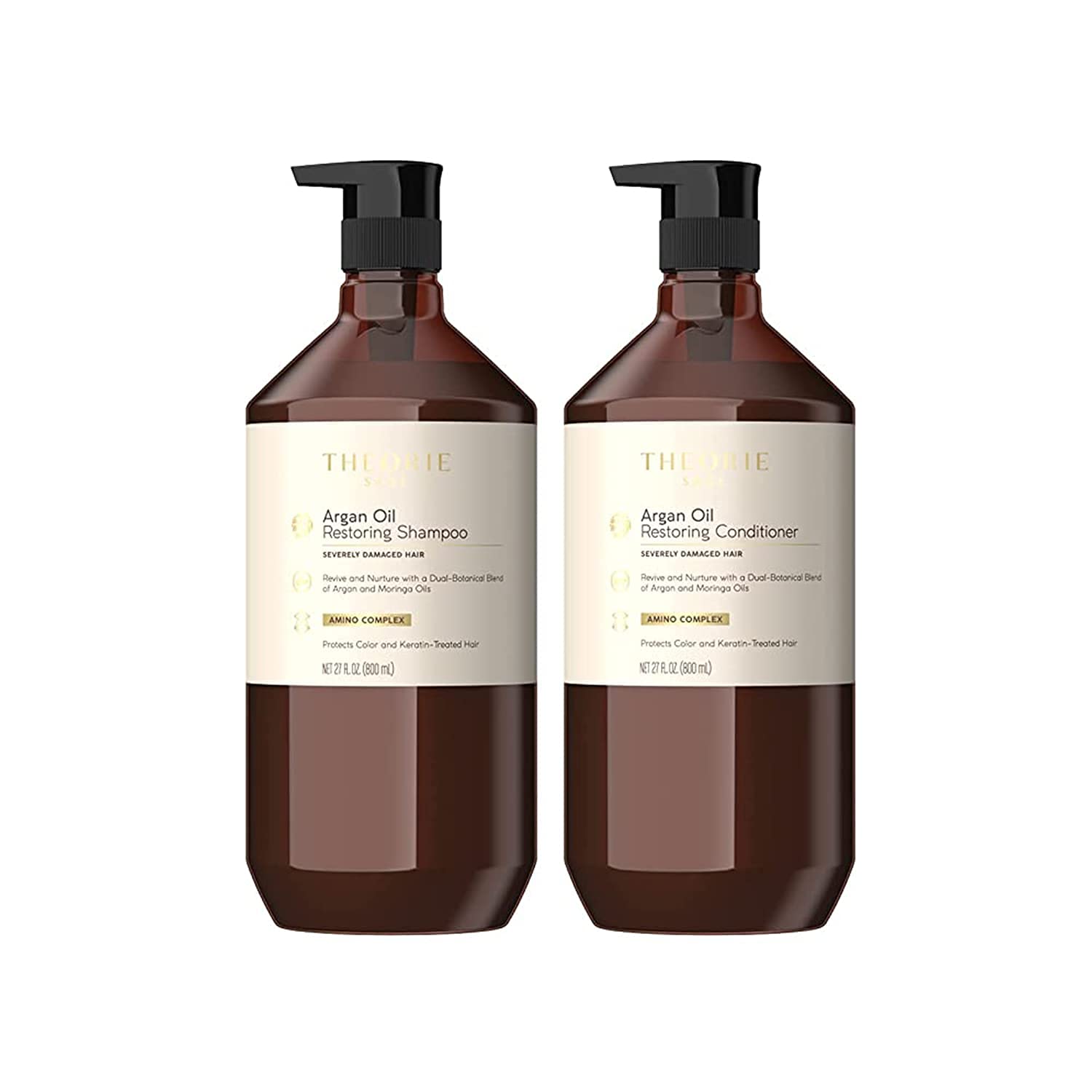 Theorie Argan Oil Haircare Set - Shampoo & Conditioner- Rejuvenate & Moisturize - For All Hair Types - Safe for Color & Keratin Treated Hair, 800mL - Label Design May Vary