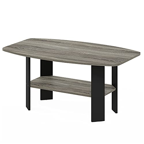 Furinno Andrey Set of 2 End Table/Side Table/Night Stand/Bedside Table with Bin Drawer, French Oak Grey & Simple Design Coffee Table, French Oak Grey/Black