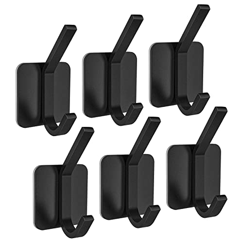 Adhesive Towel Hooks for Bathrooms,Heavy Duty Wall Hooks for Hanging Robe,Coats,Keys,Handbag,Waterproof Aluminum Sticky Hooks for Home,Bedroom,Hallways,Entrance,Kitchen,Office- Black 4 Pack