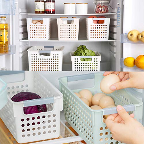 Bekith 6 Pack Plastic Storage Basket, Slim White Organizer Tote Bin Shelf Baskets for Closet Organization, De-Clutter, Accessories, Toys, Cleaning Products