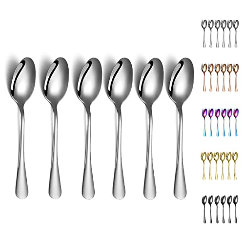Dinner Spoons, Kyraton 6 Pieces 7.5" Stainless Steel Table Spoon, Soup Spoons, Dessert Spoons Sliverware Dishwasher Safe Set of 6