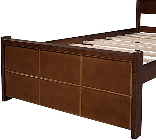 ATH-S Twin Size Platform Bed, Wood Platform Bed Frame with Headboard and Footboard, Solid Wood Legs, Wood Slats Support, No Box Spring Needed, Easy Assembly, Platform Bed Frame for Kids Teens Adults(W