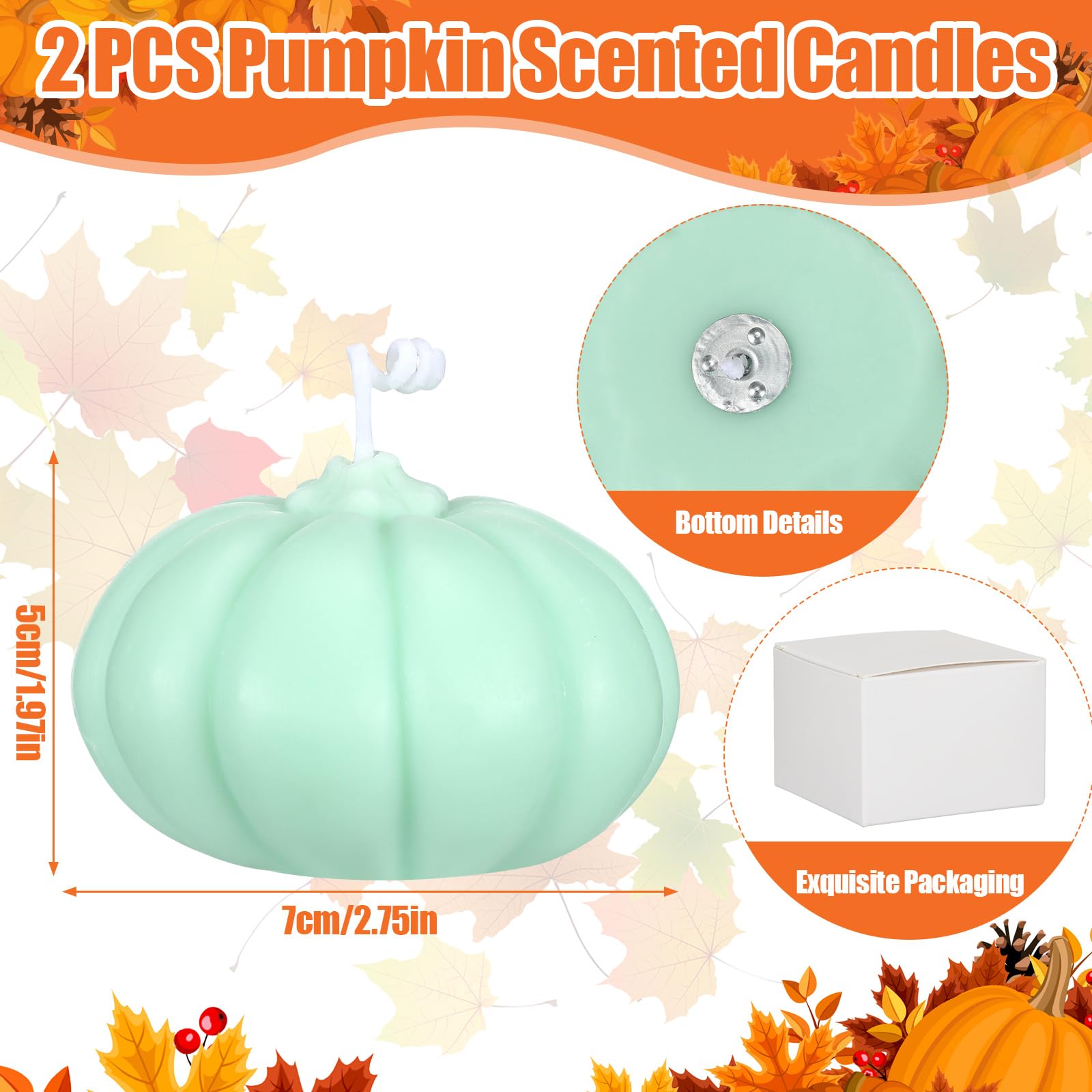2 Pieces Pumpkin Shaped Scented Candles Thanksgiving Fall Pumpkin Candles Decoration Halloween Aromatherapy Candle for Home Kitchen Table Decor Halloween Party Supplies (White)