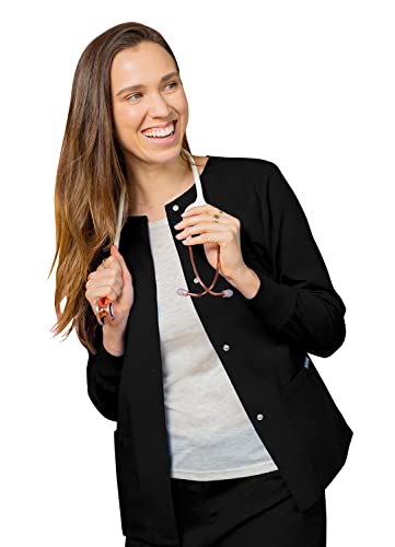 Adar Universal Scrubs for Women - Round Neck Warm-Up Scrub Jacket - 602 - Black - M
