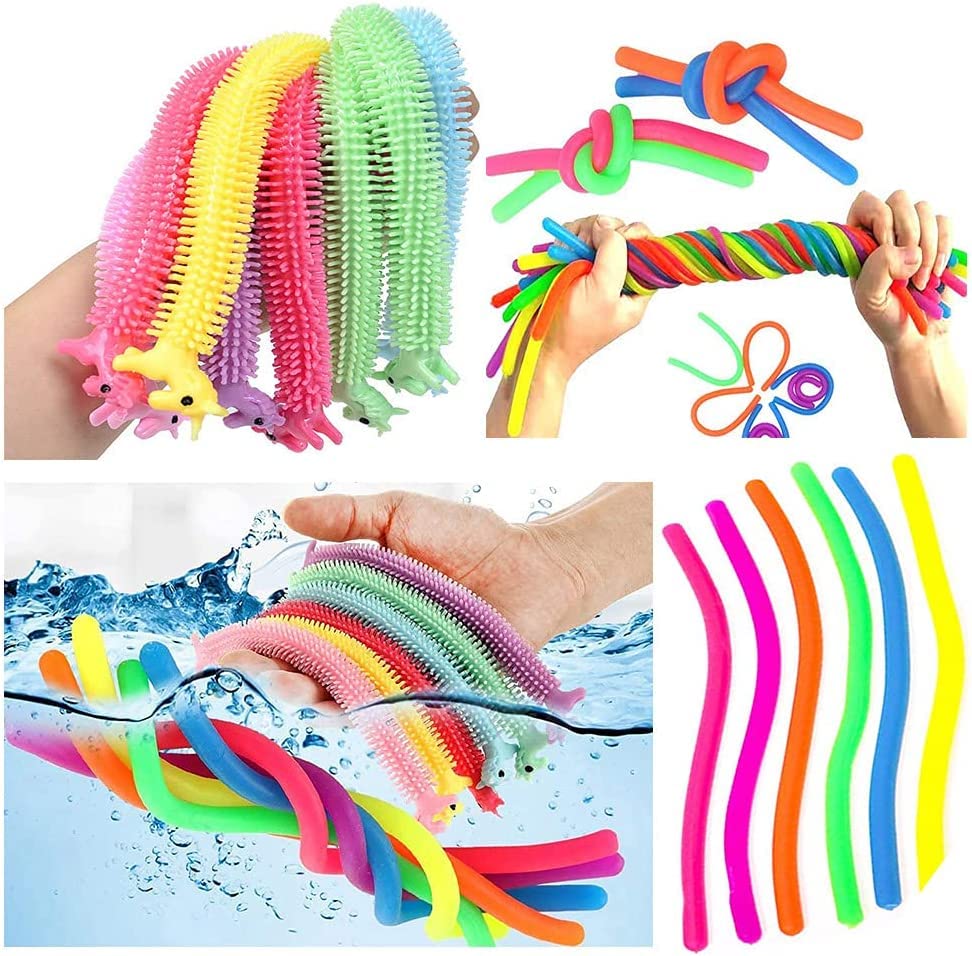 24 Packs Monkey Noodles,Stretching Strings,12 Pcs Unicorn Shaped,12 Pcs Noodle Shaped,Sensory Fidget Set, Stretching up to 4.3-6 feet length,monkey noodle fidget set,fidget noodles