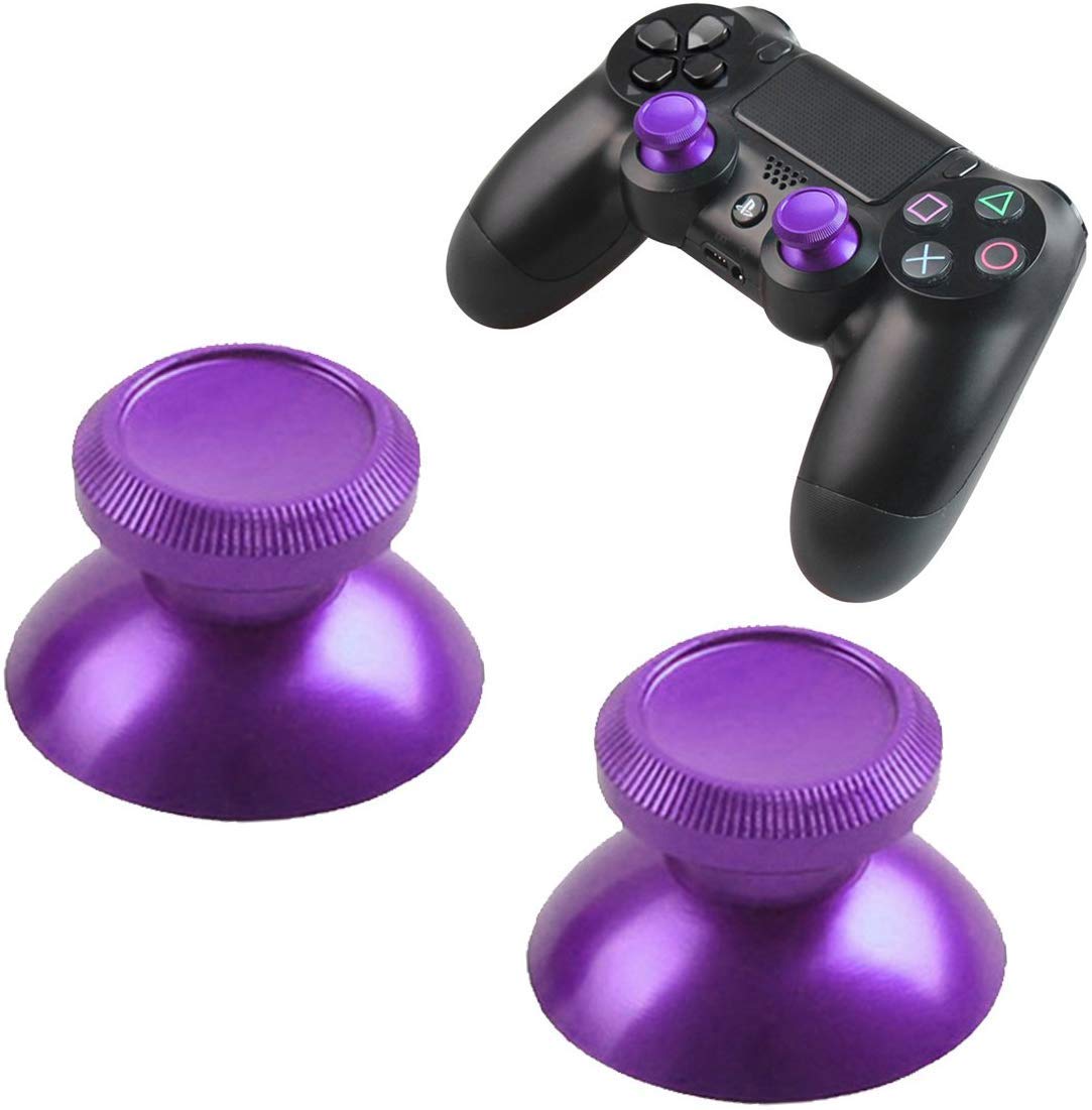 2PCS Aluminum Metal Analog Joystick Thumbstick Rocker Mushroom Caps Button for PS4 Xbox One Replacement (Purple)