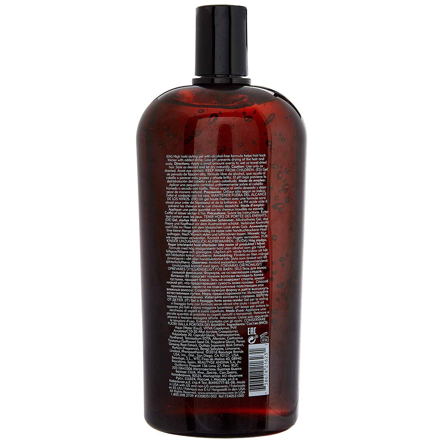 AMERICAN CREW Firm Hold Styling Gel, 33.8 Oz with Pump