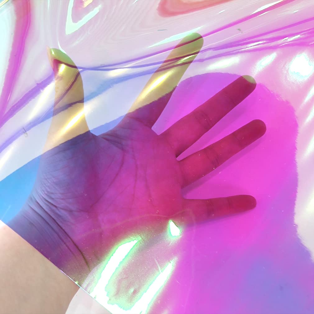 12x53 Inch Iridescent Holographic Clear PVC Fabric Transparent Laser Rainbow Vinyl for DIY Patchwork Bags Bows Jewlery Making