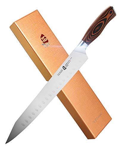 TUO Slicing Knife 12 - Sujihiki Slicer Professional Meat & Fish Carving Master - Long Kitchen Kiritsuke Chef Knives - German Steel & Comfortable Pakkawood Handle - Gift Box Included - Fiery Series