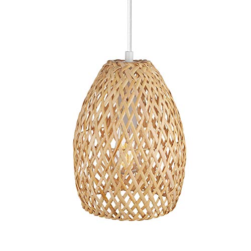 Globe Electric 61090 1-Light Pendant Light, Light Twine Shade, White Socket, White Cloth Hanging Cord, E26 Base Socket, Kitchen Island, Pendant Light Fixture, Adjustable Height, Home Décor Lighting