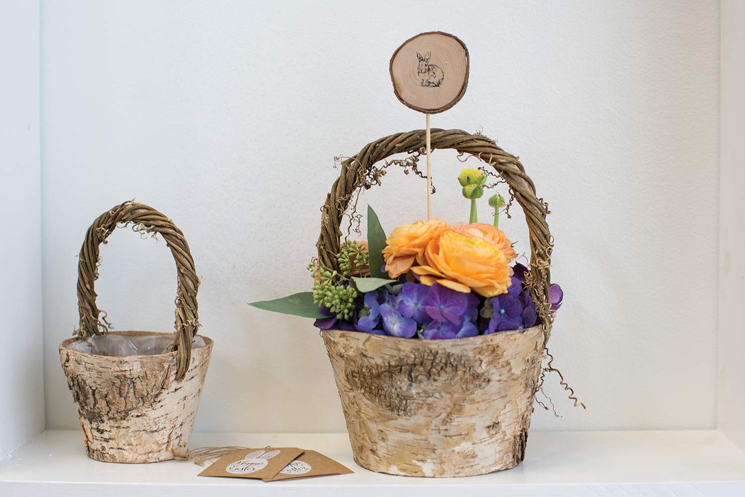Accent Decor (ACD-) Natural Birch Flower Basket with Plastic Liner