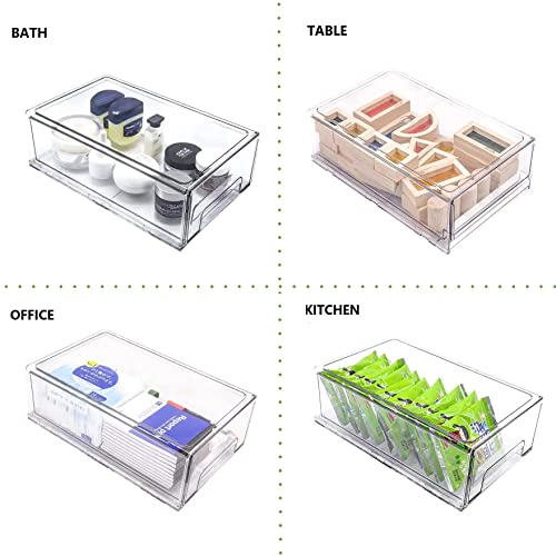 2 Pack Stackable Refrigerator Drawers Pull Out Bins Clear Fridge Drawer Organizer Food Storage Containers Plastic Veggie Fruit Produce Saver for Pantry Kitchen Freezer