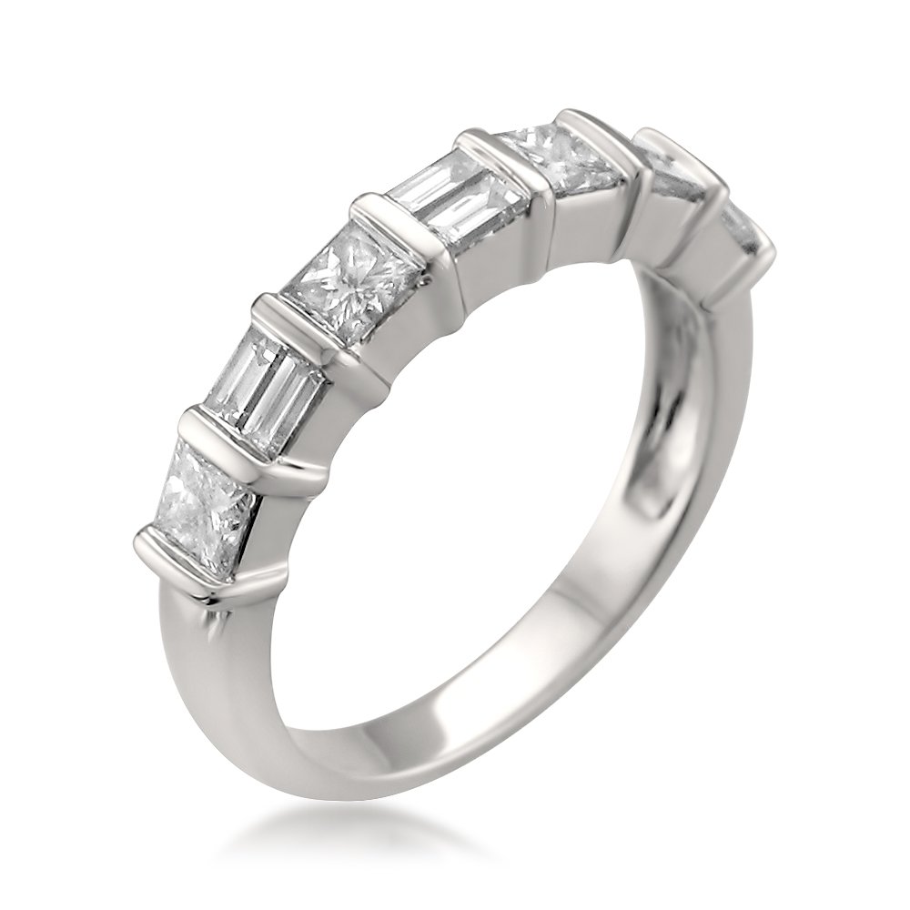 14k White Gold Princess-Cut & Baguette Diamond Bridal Wedding Band Ring (1 cttw, I-J, I1-I2), Size 7.5
