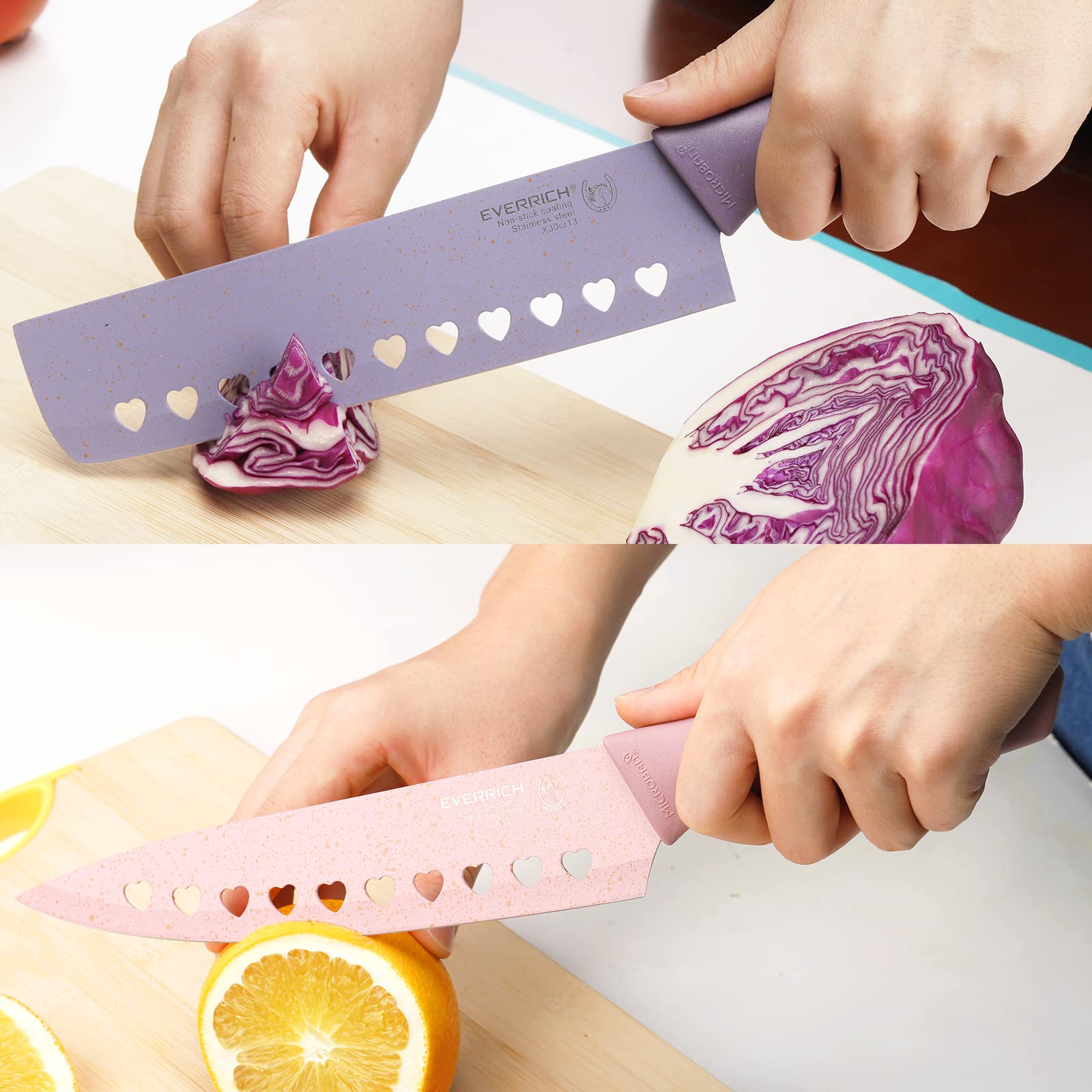 Cloverpeia 8 PCS Knife Set, Professional Chef's Colorful Kitchen Knife Set, Newest Heart-shaped Hollow Non-Stick Multifunctional Knives Set