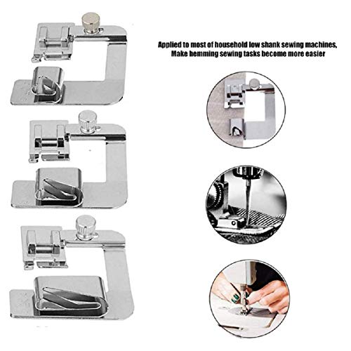 3 Sizes Wide Rolled Hem Pressure Foot Sewing Machine Presser Foot Hemmer Foot Set (1/2 Inch, 3/4 Inch, 1 Inch) for Singer, Brother, Janome and Other Low Shank Sewing Machines