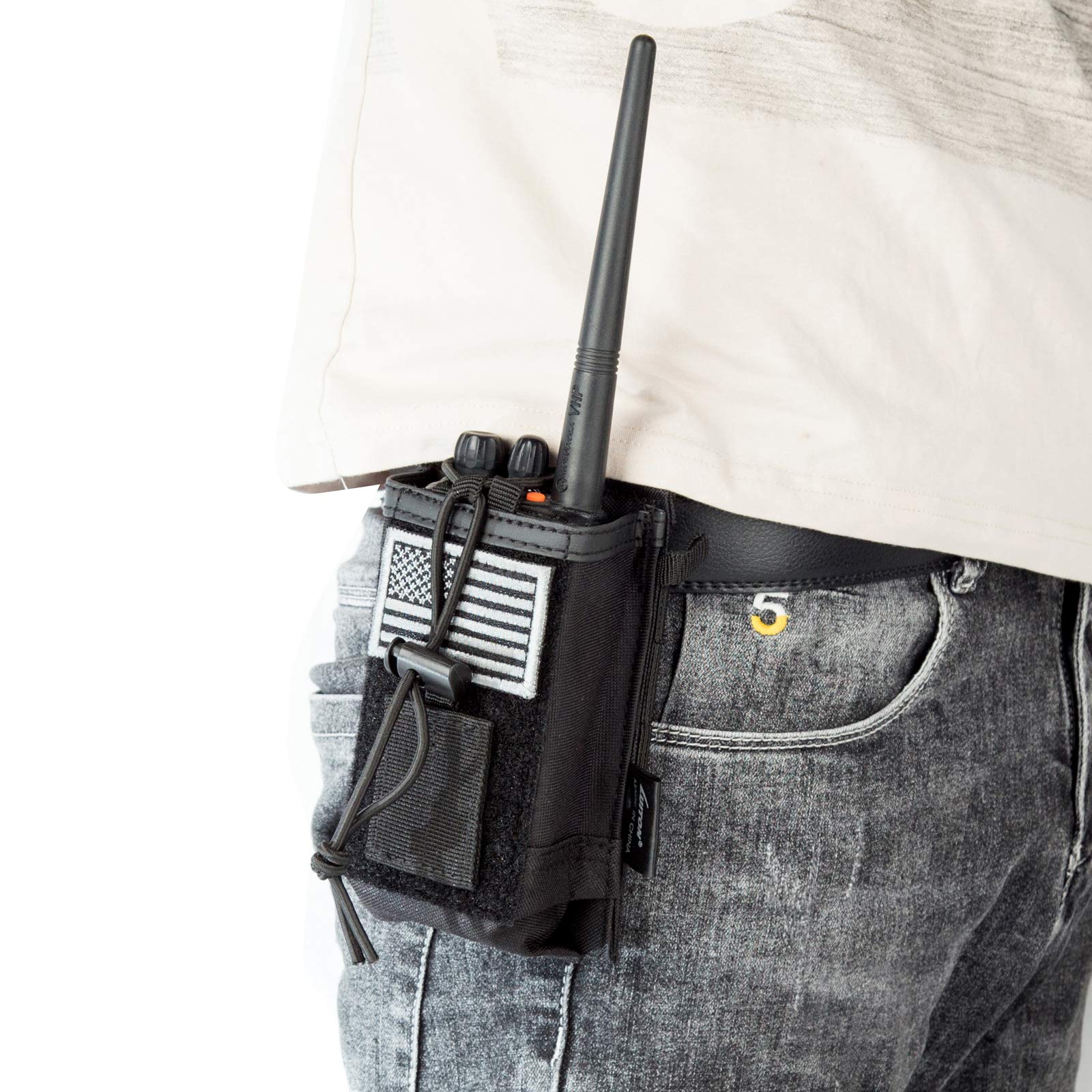 2 Pack Tactical Radio Holder Radio Case Molle Radio Holster Military Heavy Duty Radios Pouch Bag for Two Ways Walkie Talkies Adjustable Storage with 3 Pack Patch