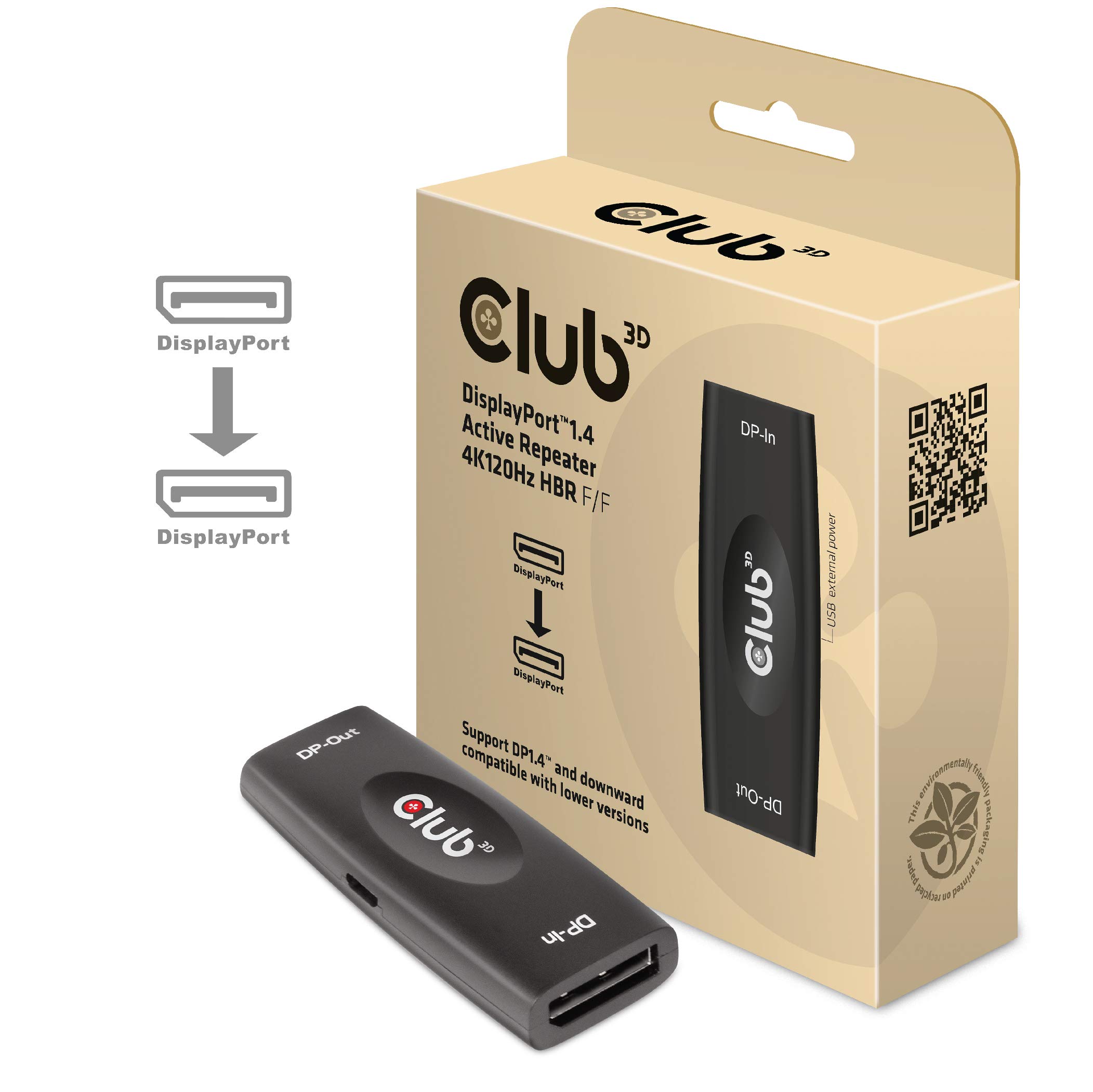 Club 3D DisplayPort 1.4 Active Repeater 4K120Hz HBR3 F/F - 65.62 ft Maximum Operating Distance - DisplayPort - USB,CAC-1007