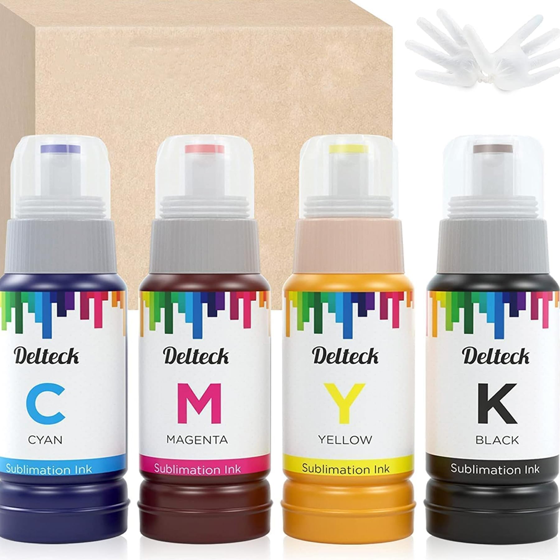 DelTeck Autofill Syringe-Free 4x100ML Sublimation Ink for EcoTank Printers F170 ET-2800 ET-2803 ET-2850 ET-2720 ET-2760 ET-3710 ET-3760 ET-4700 ET-4760 ET-4800 ET-15000 ET-7710 (Anti-UV/ICC-Free)