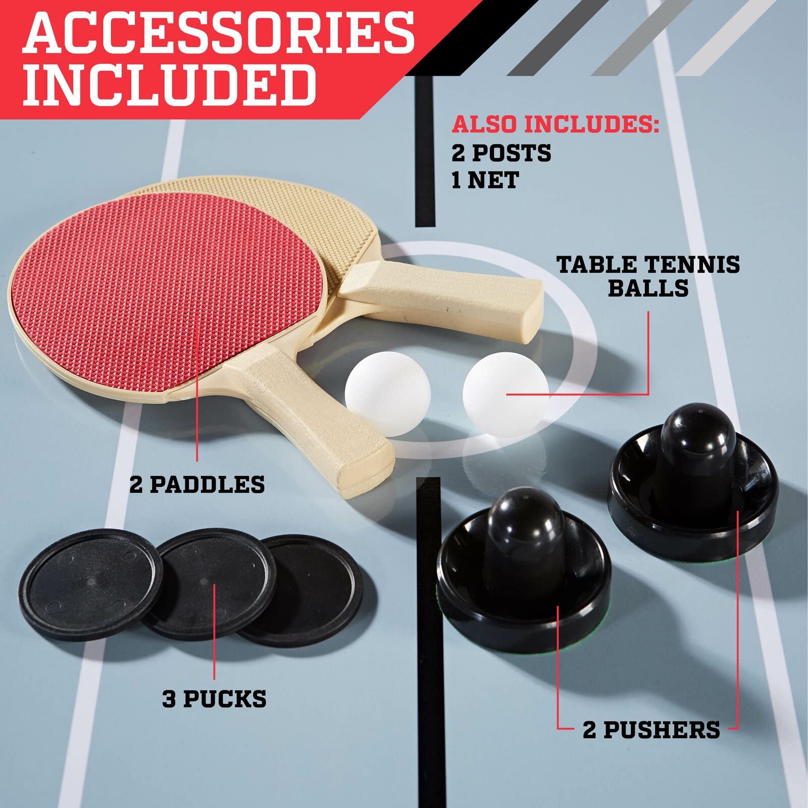 Air Hockey Game Table with Table Tennis Top Set ESPN 72 inch Power Play 2 in 1 for Kids & Adults Arcade Style LED Electronic Scorer Includes Accessories 2 Pushers & 2 Pucks, for Game Room Garage White