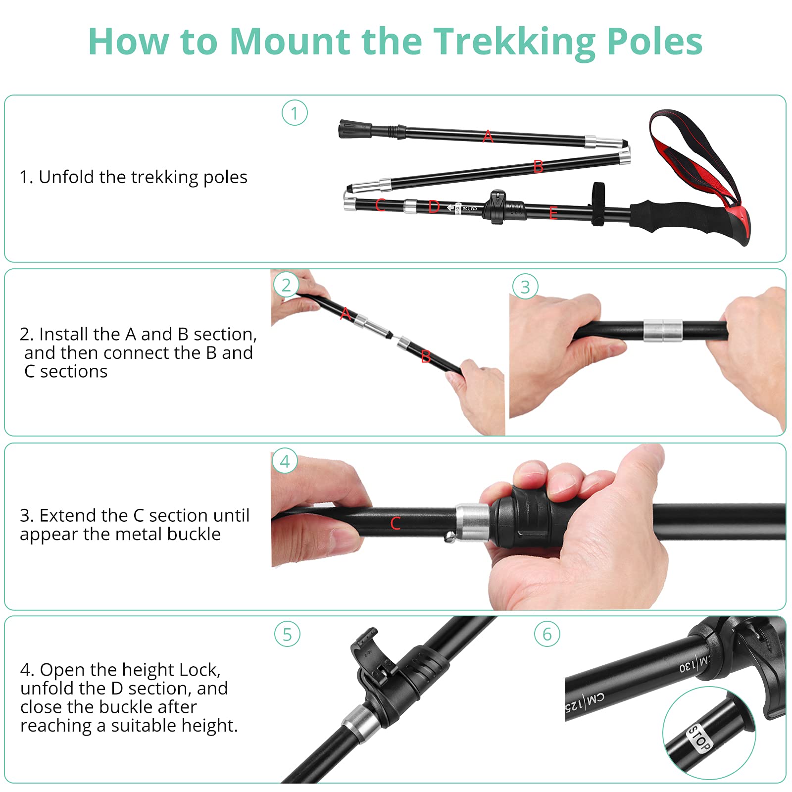 2 Pack Hiking Trekking Poles, VINTEAM Aluminum Collapsible Walking Stick 110-135cm Adjustable Walking Trekking for Hiking, Camping, Mountaineering, Backpacking