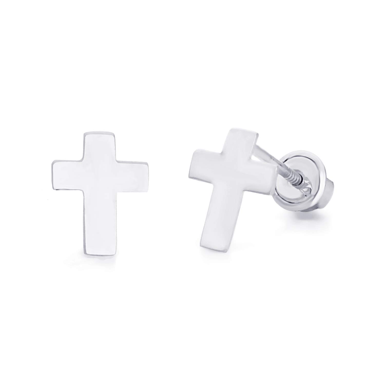 14k White Gold Cross Stud Earrings with Screw Back