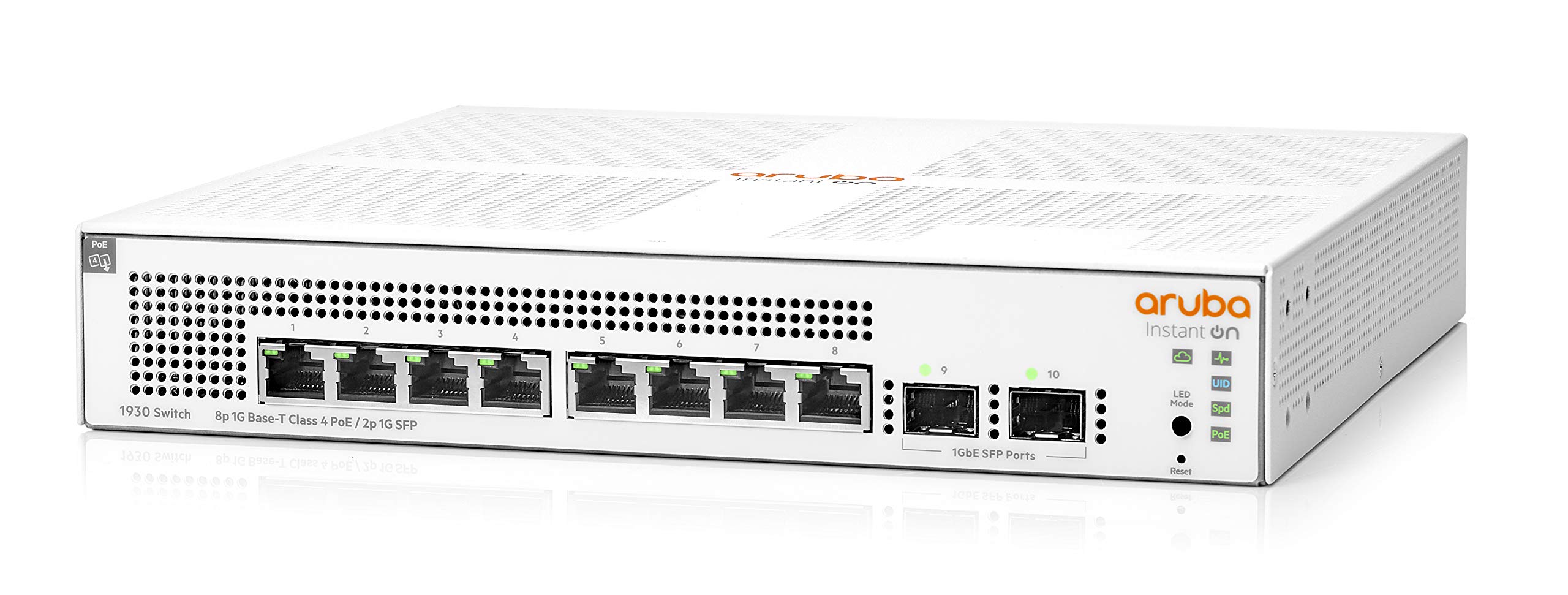 Aruba Instant On 1930 10-Port PoE Gb Ethernet 8xGE PoE (124W), 2X 1G SFP, L2+ Smart Switch UK Cord (JL681A#Acc)