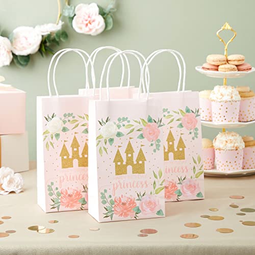 BLUE PANDA Pink Princess Castle Paper Birthday Party Gift Bags (9 x 5.3 in, 24 Piece)