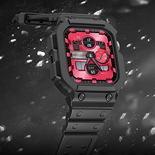amBand Compatible for Apple Watch Band 45mm 44mm 42mm with Bumper Case, Rugged Men Bands for Apple Watch SE and iWatch Series 7 6 5 4 3 2 1, Sport Military Protective Cases Drop-Proof, Matte Black