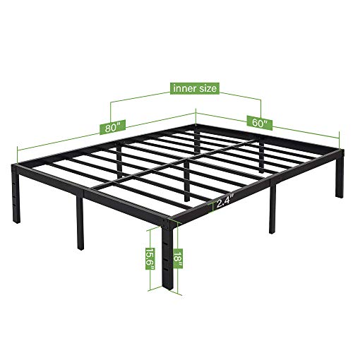 45MinST 18 Inch Maximum Storage Bed Frame/Reinforced Platform /3500lbs Heavy Duty/Easy Assembly/Mattress Foundation/Steel Slat/Noise Free, Queen