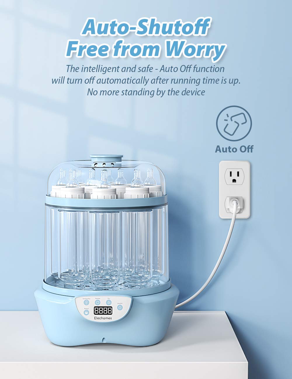 Baby Bottle Warmer and Dryer, Elechomes Electric Steam Warmer, Up to 10 Bottles, Super Large Capacity 600W Fast Bottle Warmer with LED Display, Auto Shut Off, BPA-Free