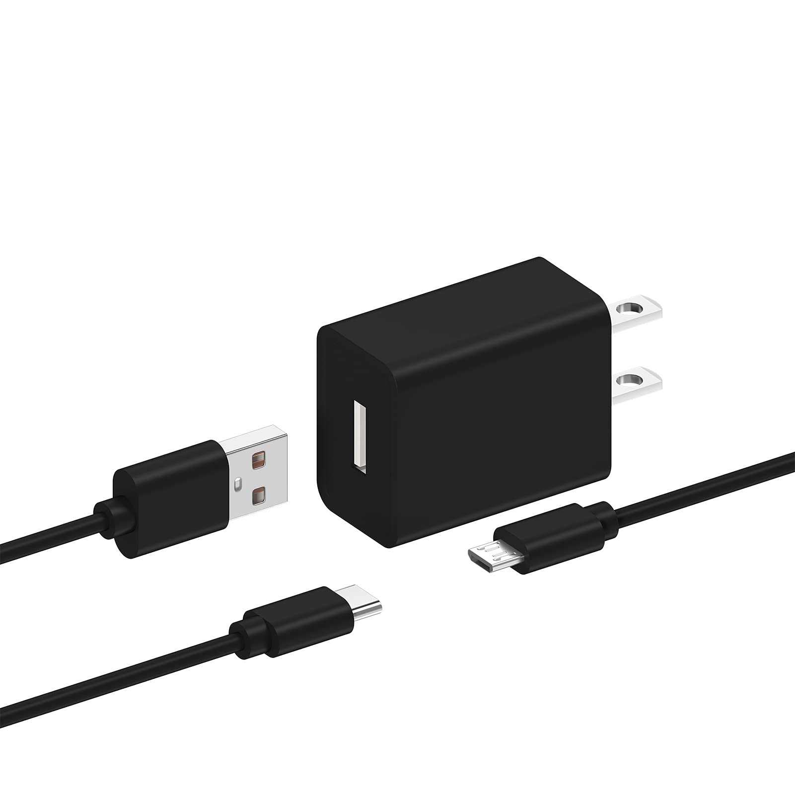 10W Power Adapter Tablet Fast Charger with 6.5Ft USB-C and Micro USB Cable for Charging All Fire HD 6 7 8 8Plus 10 10Plus Tablets