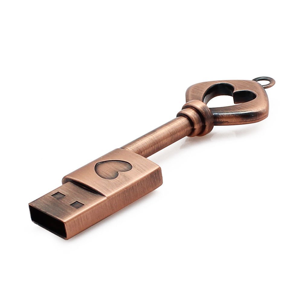 64GB USB 2.0 Flash Drive Metal Heart Key Ring Shape Waterproof Keychain USB Pen Drive Memory Stick Thumb Drives Pendrive