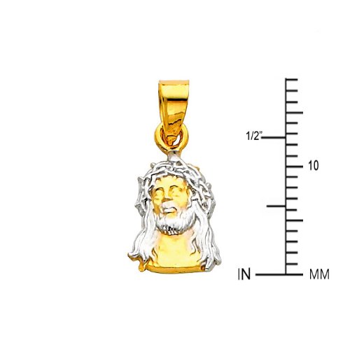 14K Yellow and White 2 Two Tone Gold Jesus Face Religious Charm Pendant