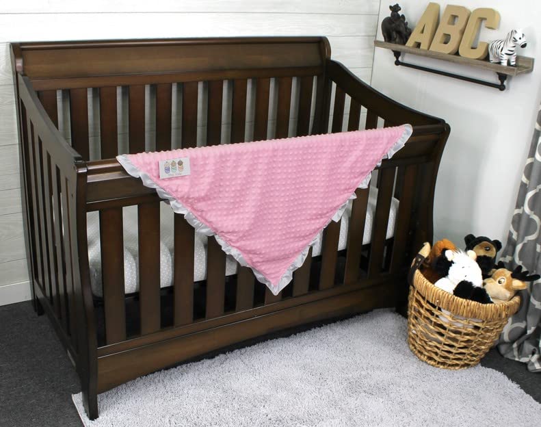 Baby Blanket - Kitty Cats on Grey with Pink Minky Dot and Satin Ruffled Edge