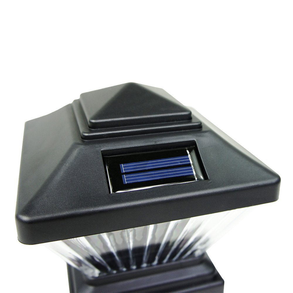4 Pack Black Outdoor Garden 4 x 4 Solar LED Post Deck Cap Square Fence Light Landscape Lamp Lawn PVC Vinyl Wood