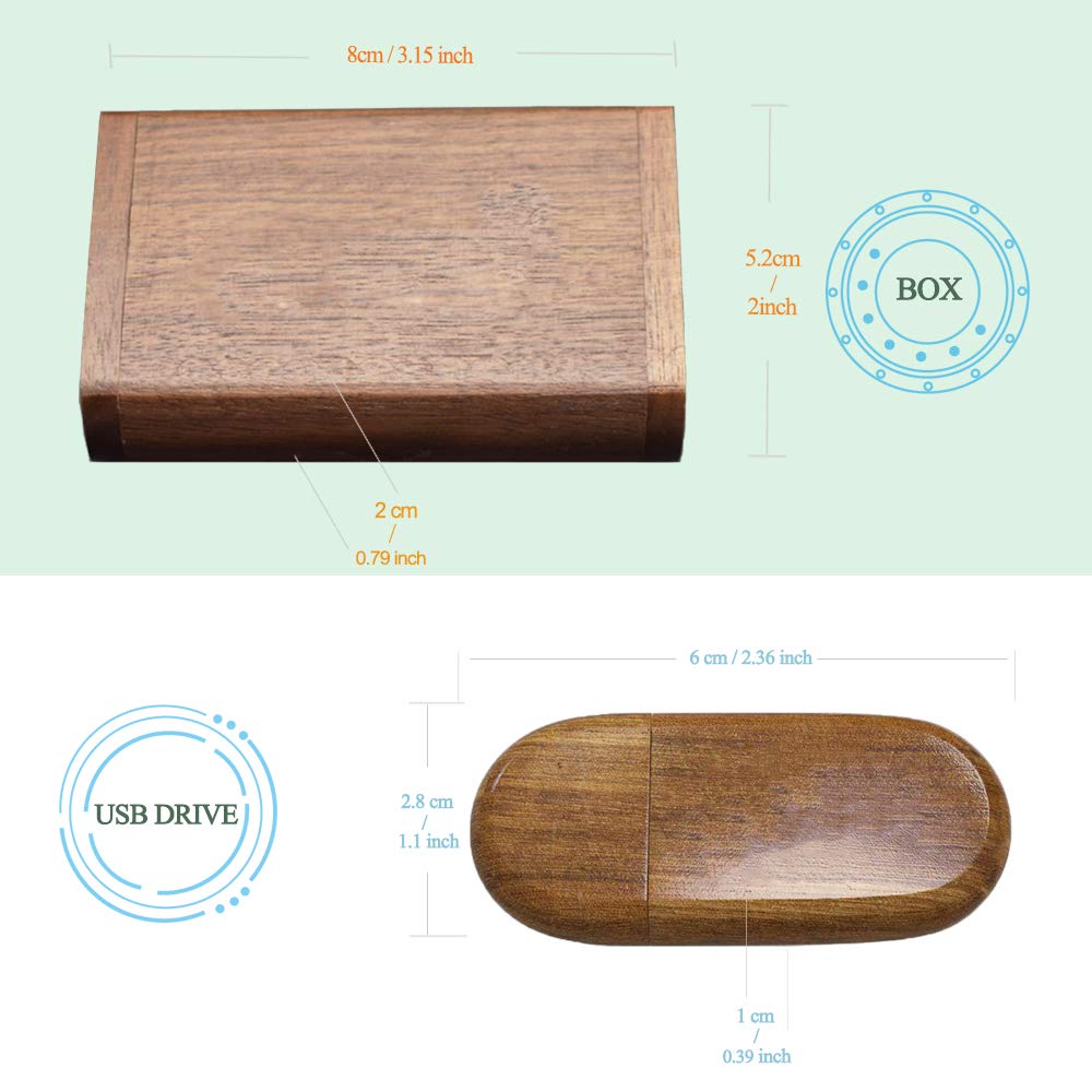64GB USB3.0 Oval Wood Flash Drive Box, FEWINA Wooden USB Drive 64G USB 3.0 Super-Speed Thumb Drive Jump Drive Ideal Gift for Birthday/Anniversary/Wedding/Photographer(Walnut)