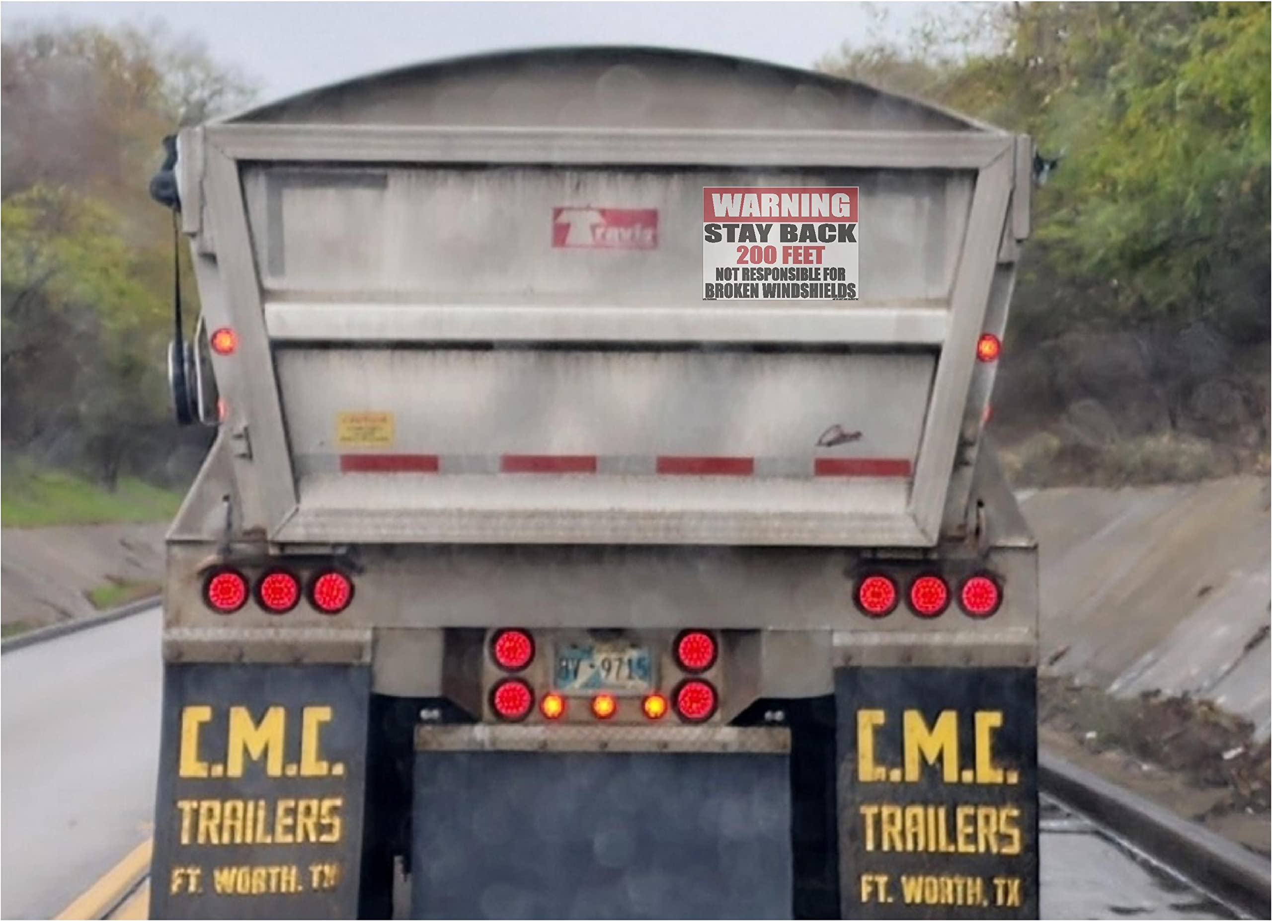 Warning Stay Back 100 200 300 500 Not Responsible for Broken Windshields Black Red Rectangle Label Decal Sticker Sign 3M Reflective Construction Dump Trailer Truck SDU (Standard White 3M 200FT)