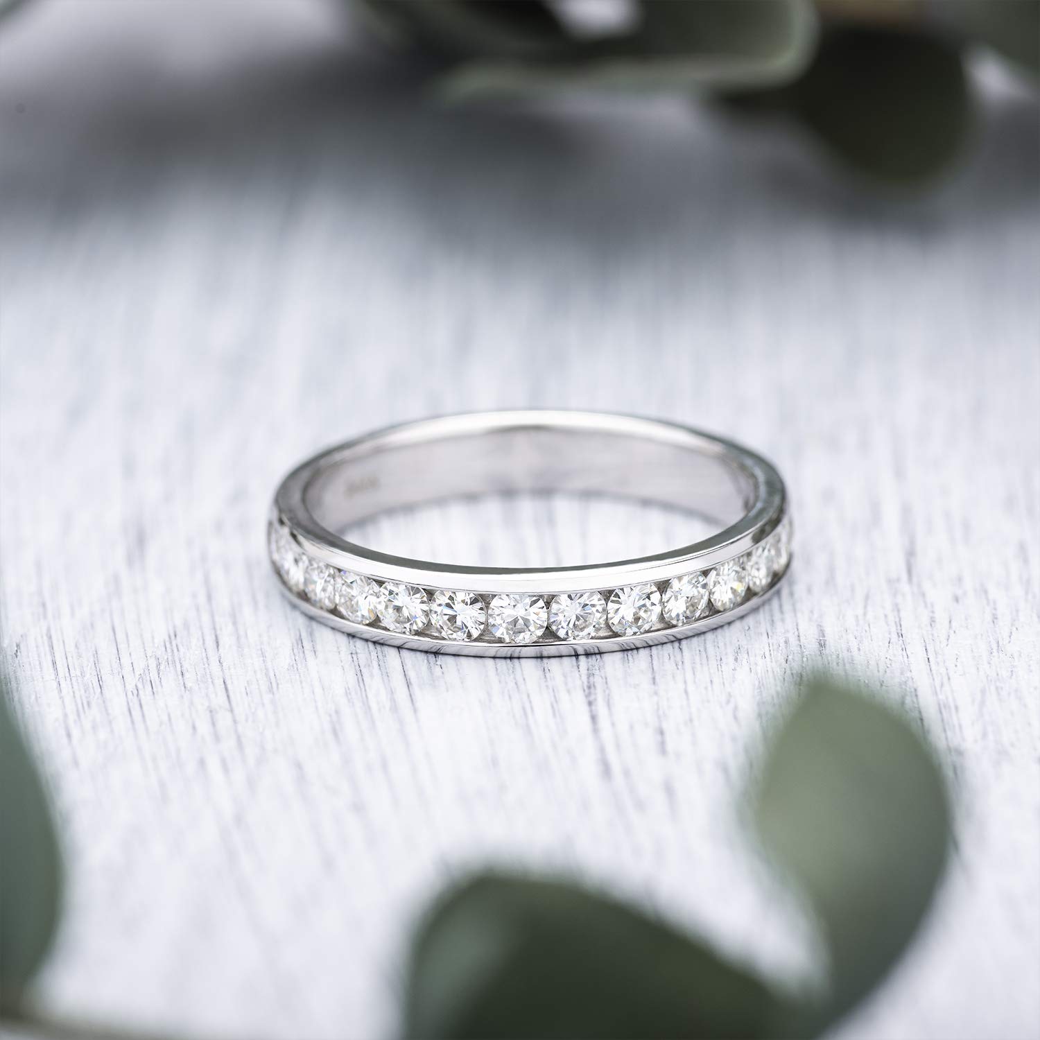 14K White Gold Moissanite by Charles & Colvard 2.2mm Round Wedding Band-size 7.5 0.64cttw DEW