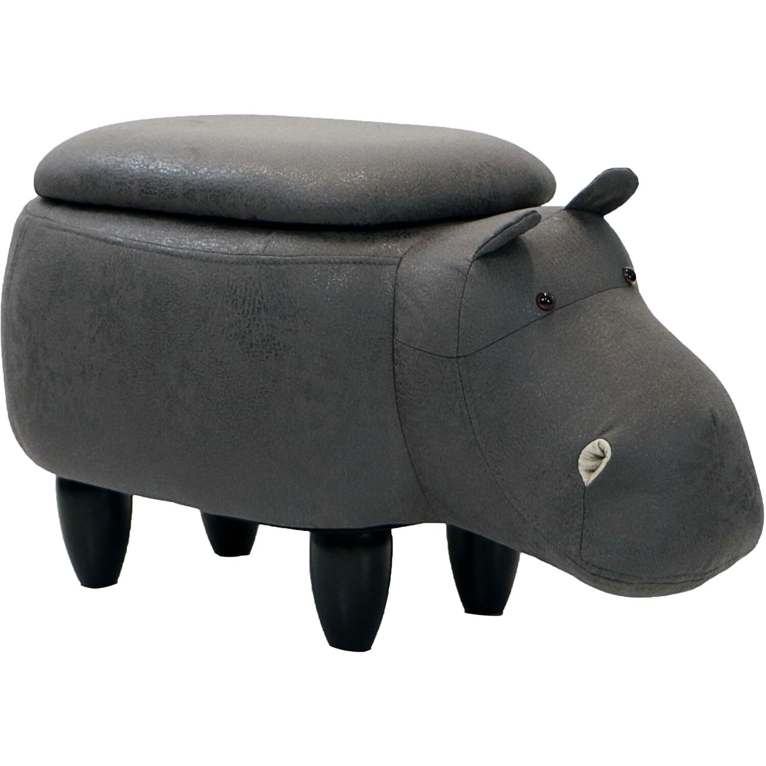 Critter Sitters 15-In. Seat Height Dark Gray Hippo Animal Shape Storage Ottoman, Kids Furniture for Nursery, Bedroom, Playroom, and Living Room Decor, Multifunctional Cushioned Step Stool