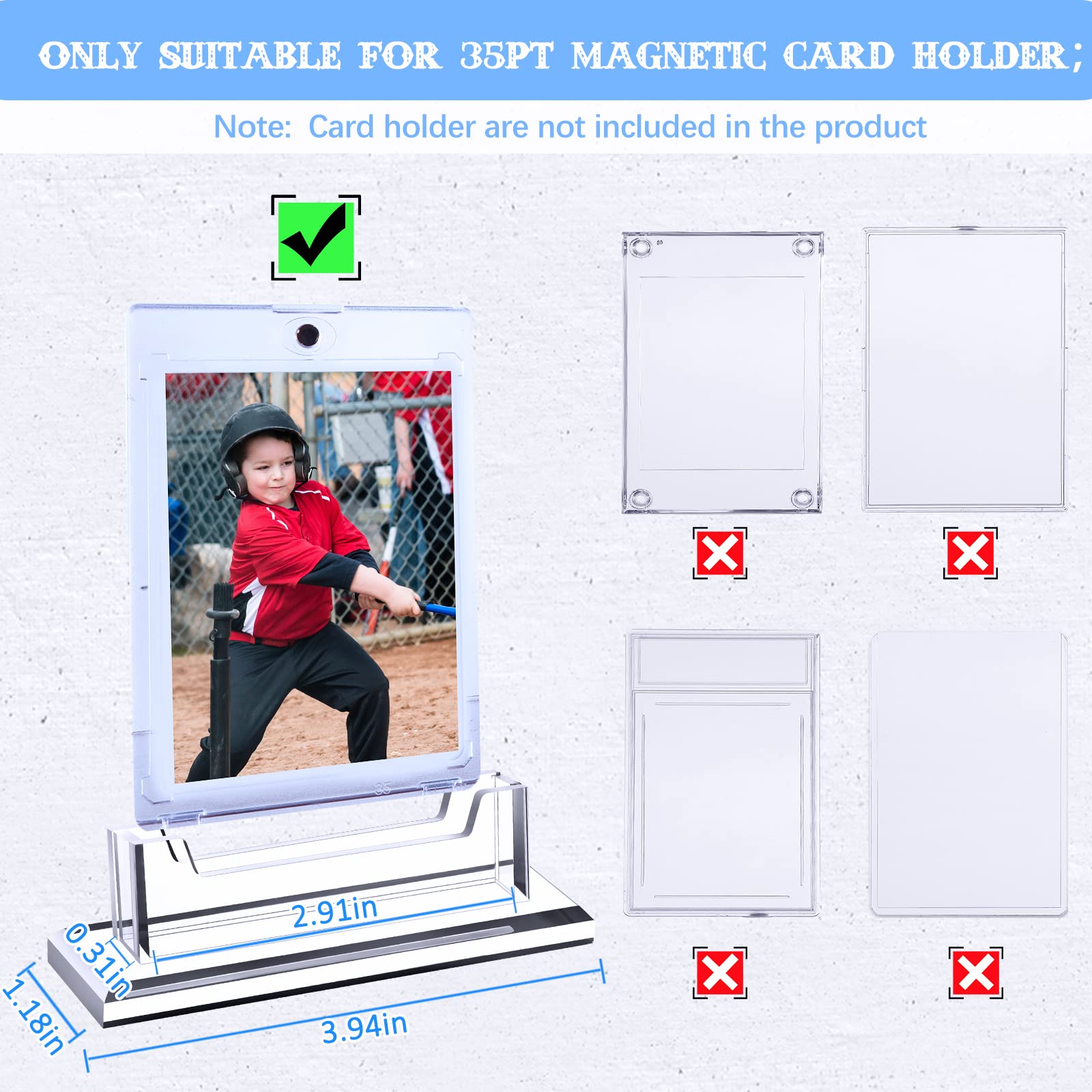 4 Pack Magnetic Card Holder Base Trading Card Stand Protector Card Sleeves Protector Case Base for Trade Card Holder Case Standard Cards, Baseball Card Display (Fits 130PT Magnetic Card Holder)