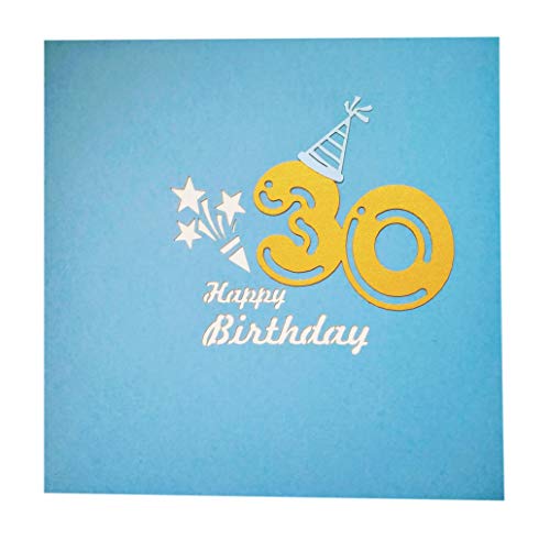 iGifts And Cards Happy 30th Blue Birthday Party Box 3D Pop Up Greeting Card - Thirty, Awesome, Cute, Congrats, Unique, Gift, Presents, Celebration, Feliz CumpleaƱos, Balloons